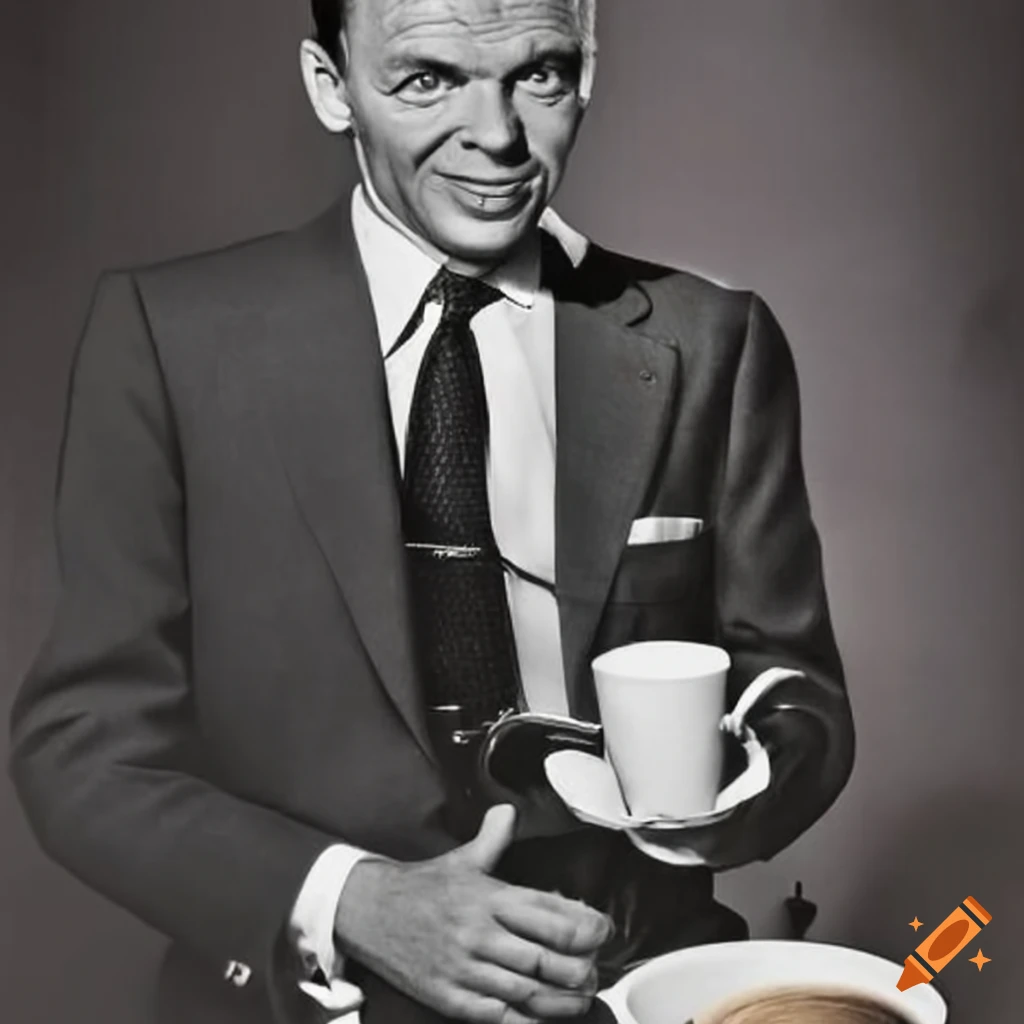 Humorous illustration of frank sinatra ranting over coffee on Craiyon