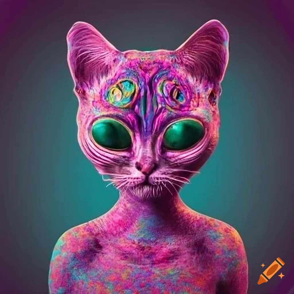 Colourful alien cat with a flower-shaped head on Craiyon