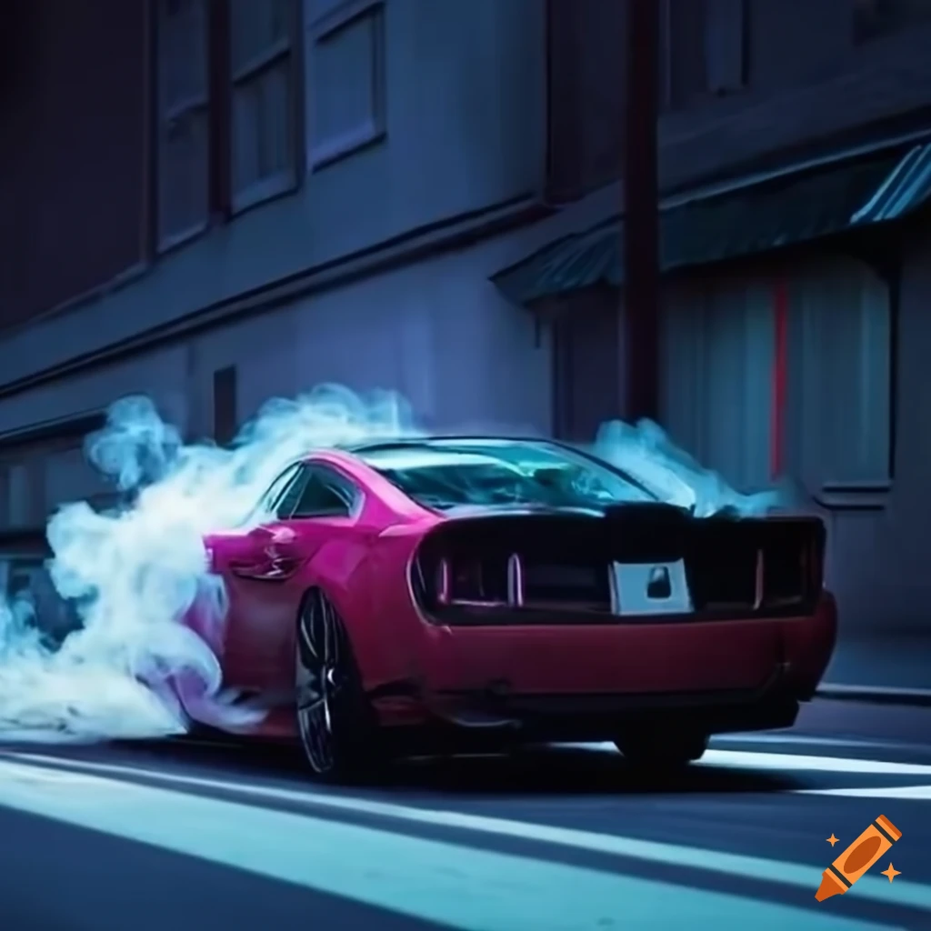 Abstract art of a mustang racing in a city