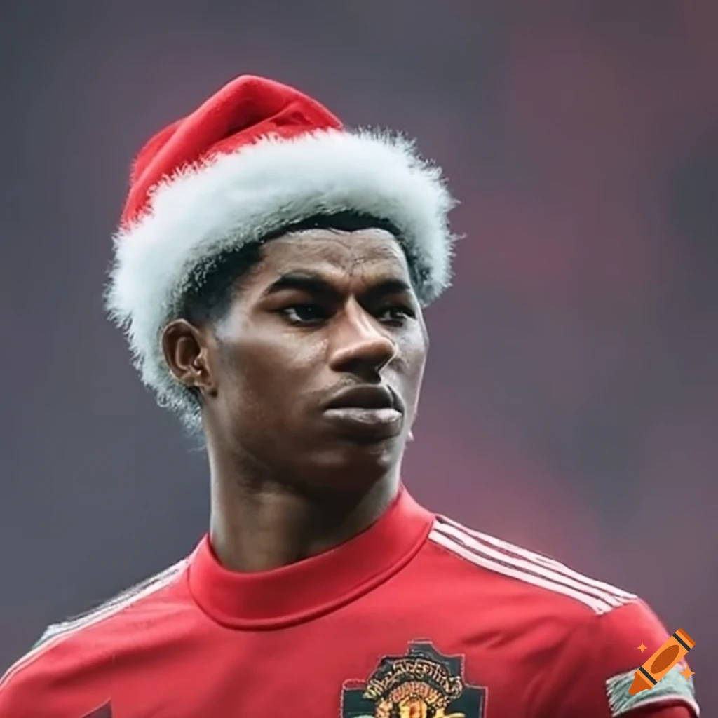 Marcus rashford wearing a santa hat on Craiyon