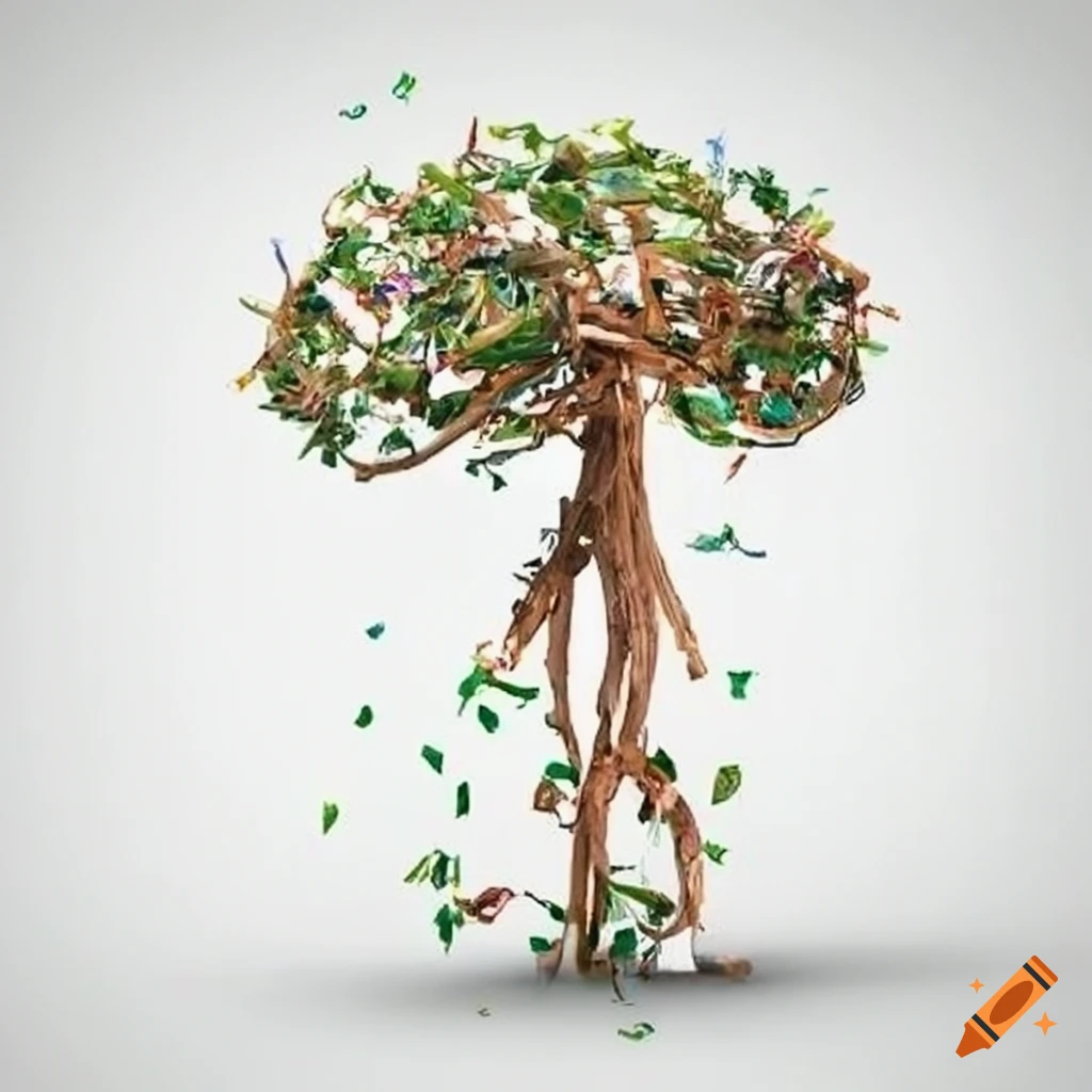 Sculpture of a tree made from garbage