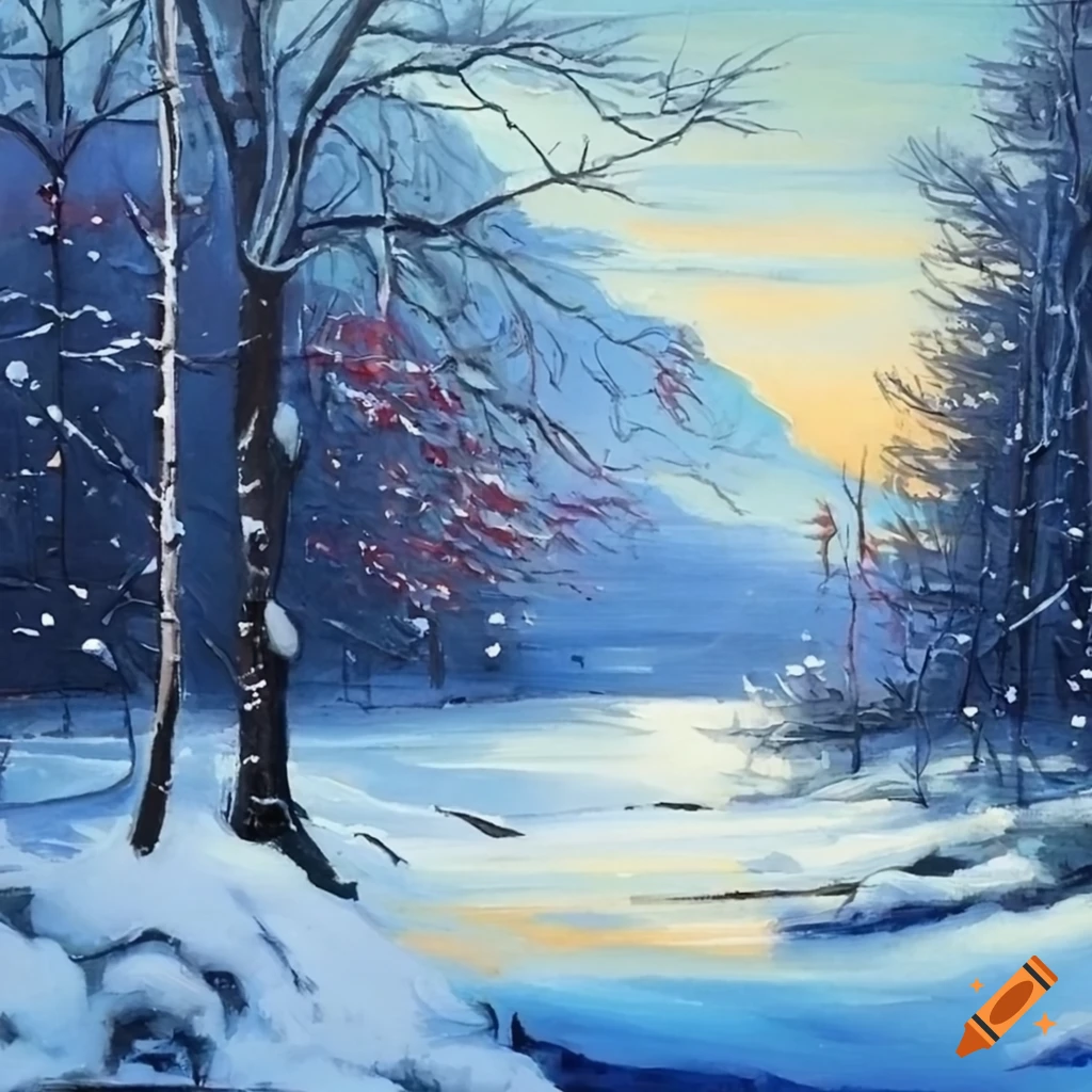 Winter landscape painting