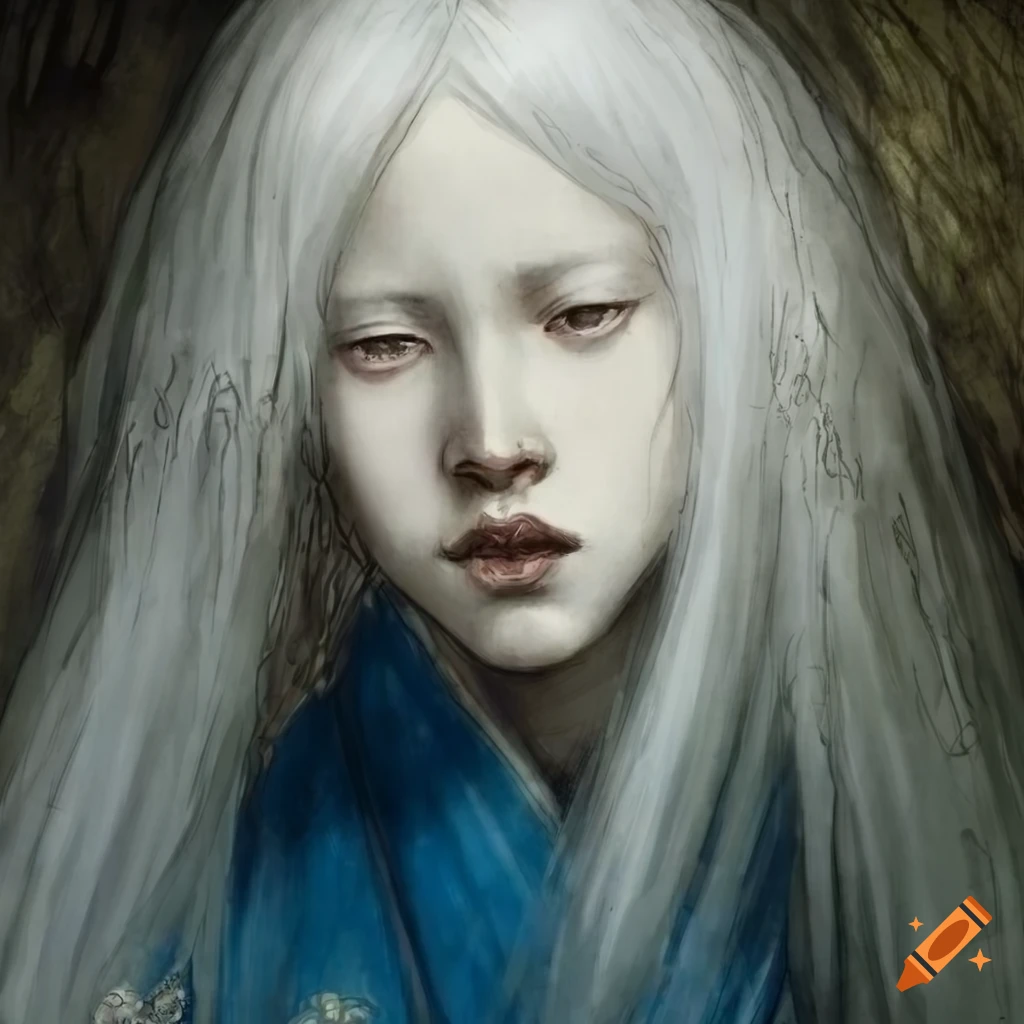 Portrait of a beautiful king in a blue kimono on Craiyon