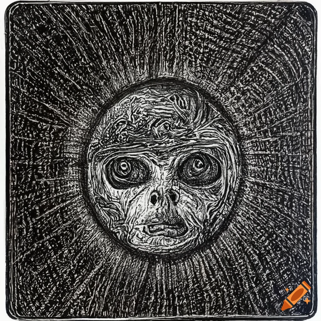 Black and white drawing of an alien abduction