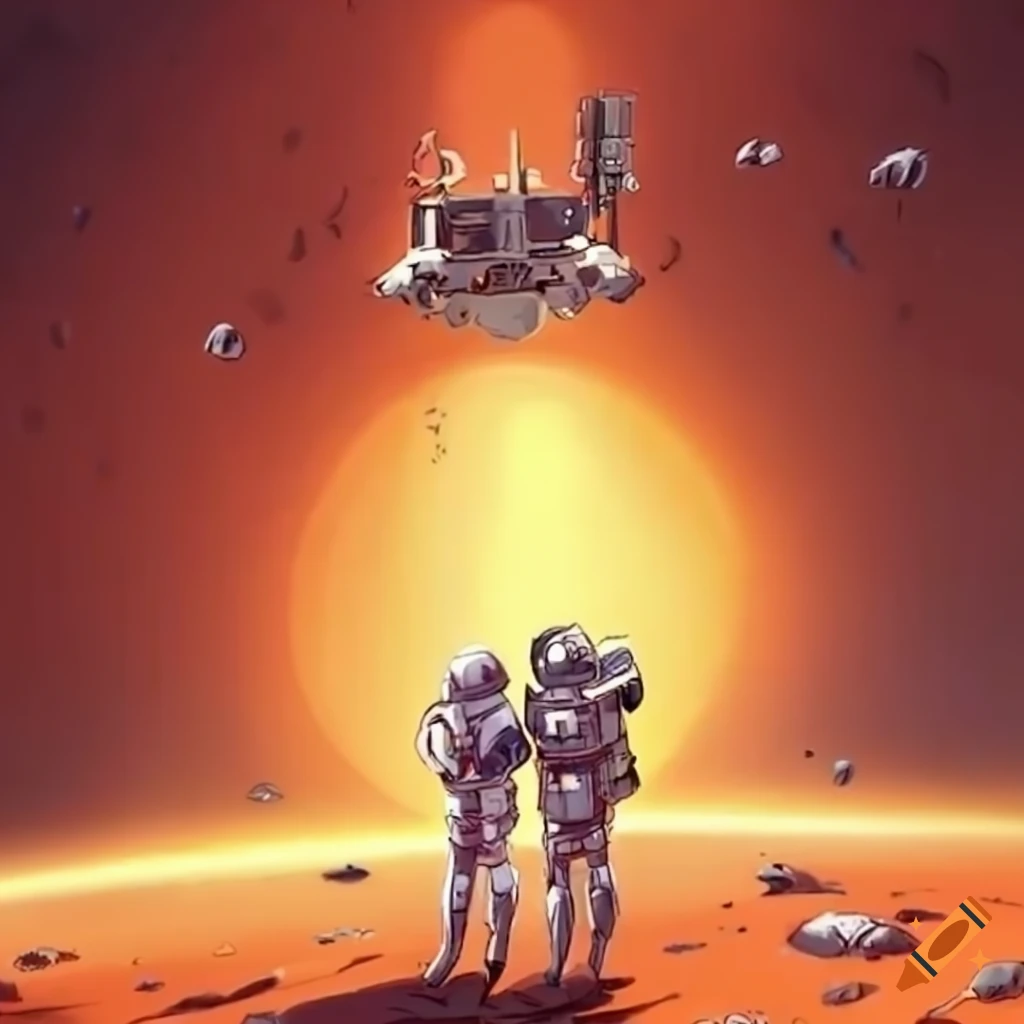 Anime-style depiction of two astronauts on mars