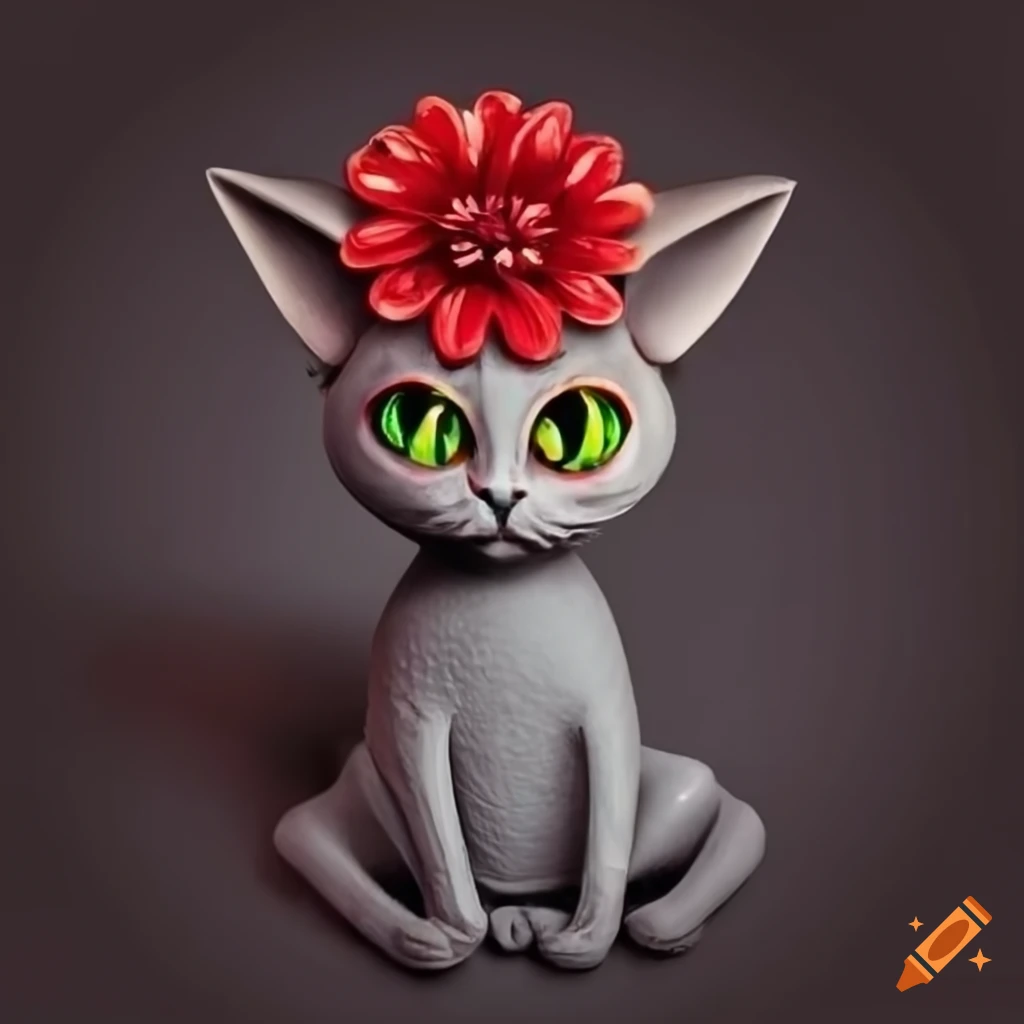 Grey and red alien cat with flower-shaped head on Craiyon