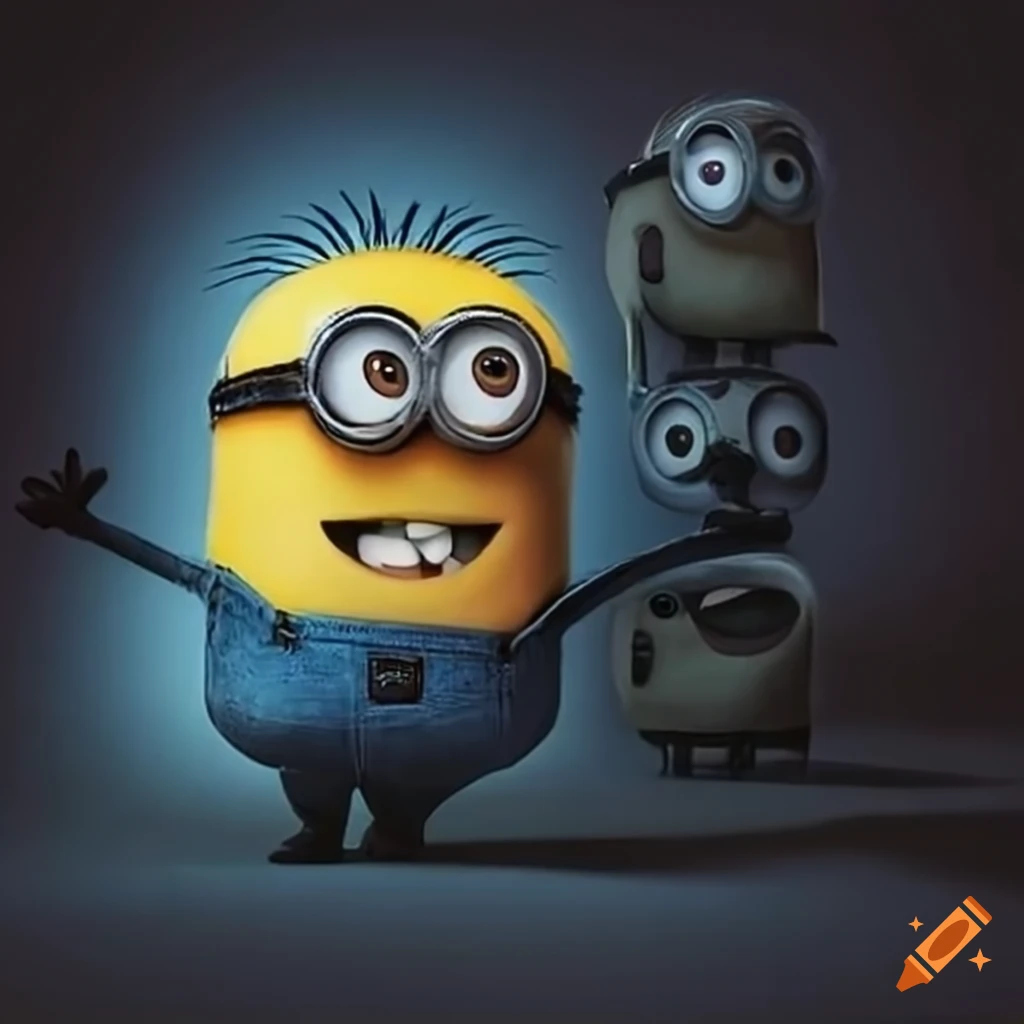 Minions fleeing from mystical being in dark rooms on Craiyon