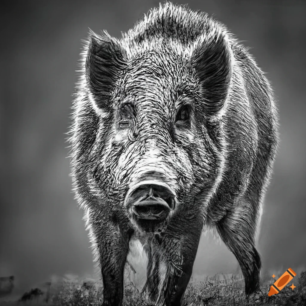 Realistic drawing of a wild boar