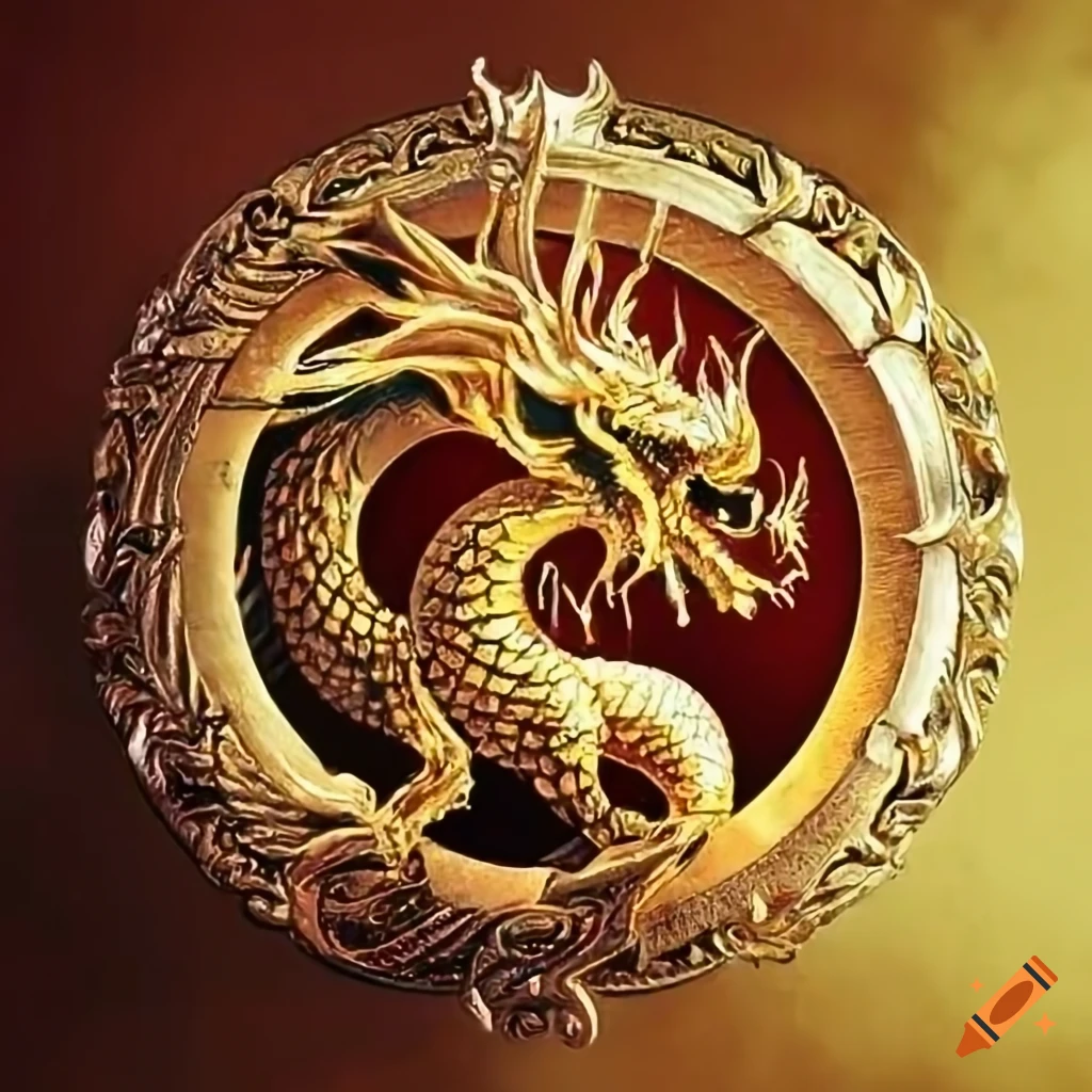 Heraldic emblem of a golden dragon on Craiyon