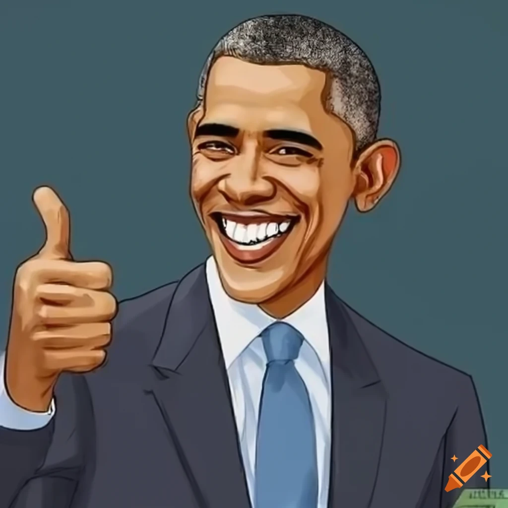 Illustration of obama smiling and giving a thumbs up on Craiyon