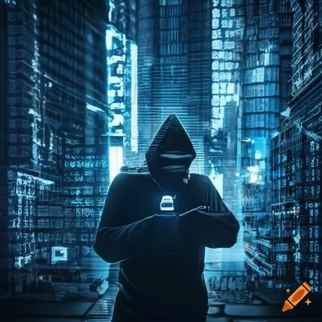 Hacker representing cybersecurity and blockchain technology on Craiyon