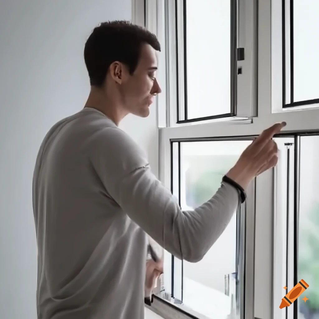 Man interacting with a large window touch screen on Craiyon