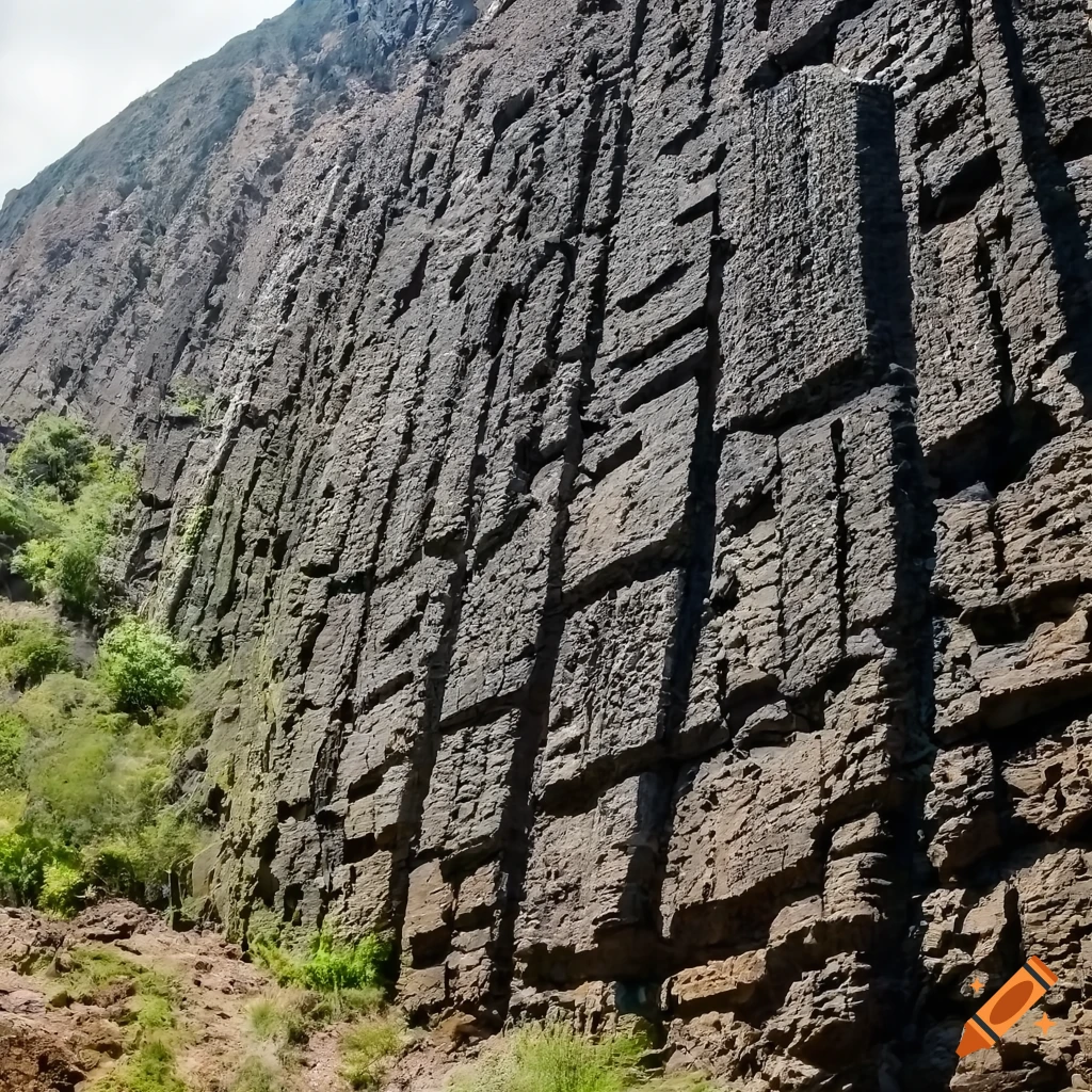 Closeup of a basalt excavation with golden lighting