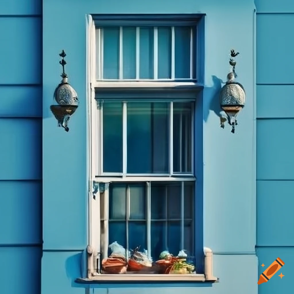 Front view of a blue haussmannien window