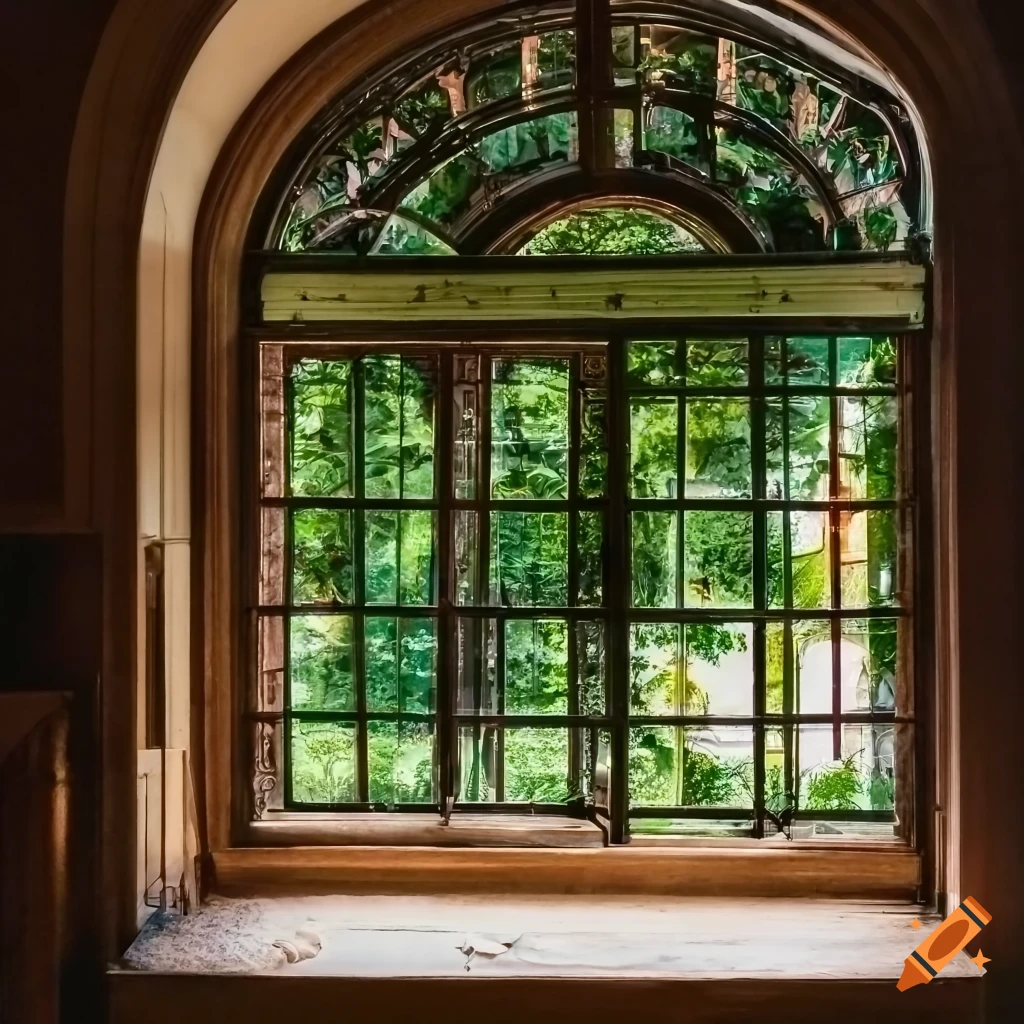 View of a colorful room through a victorian window on Craiyon