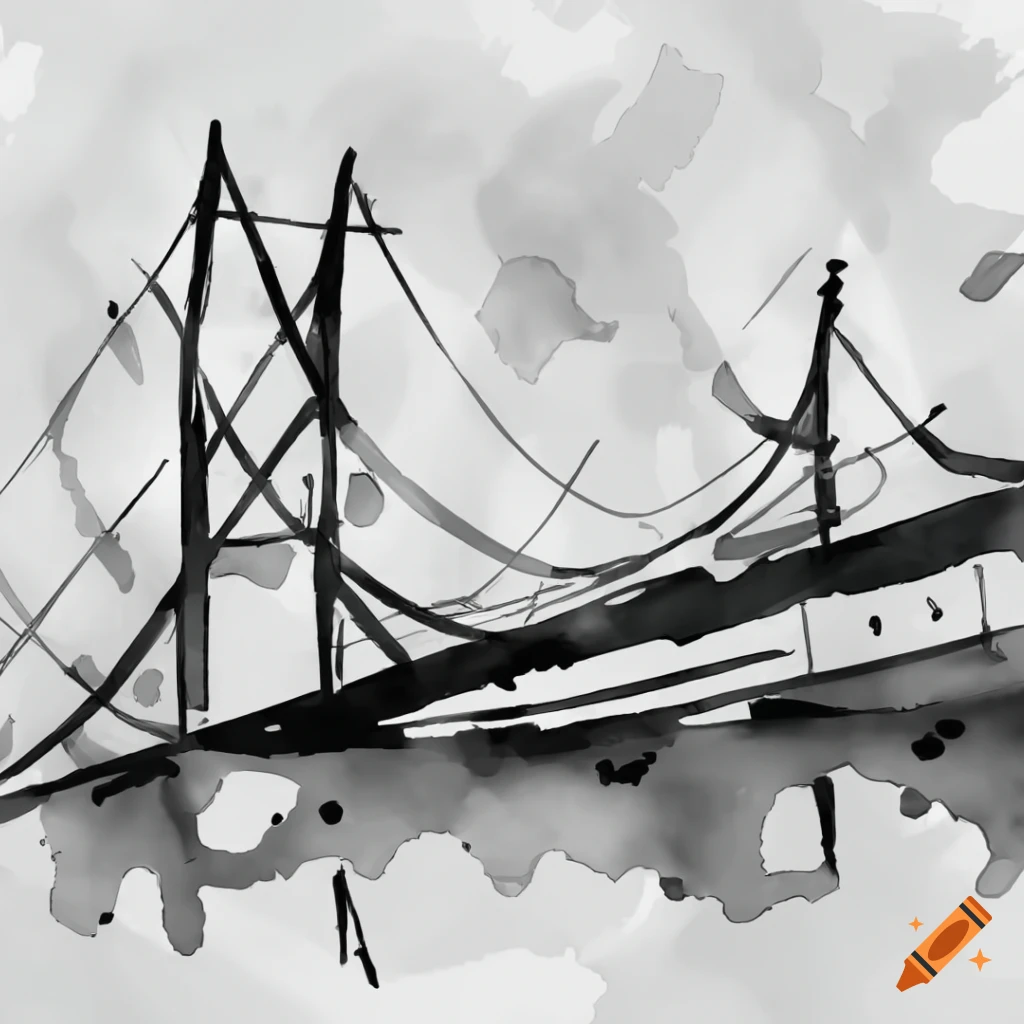 Black and white sketch of metal structures