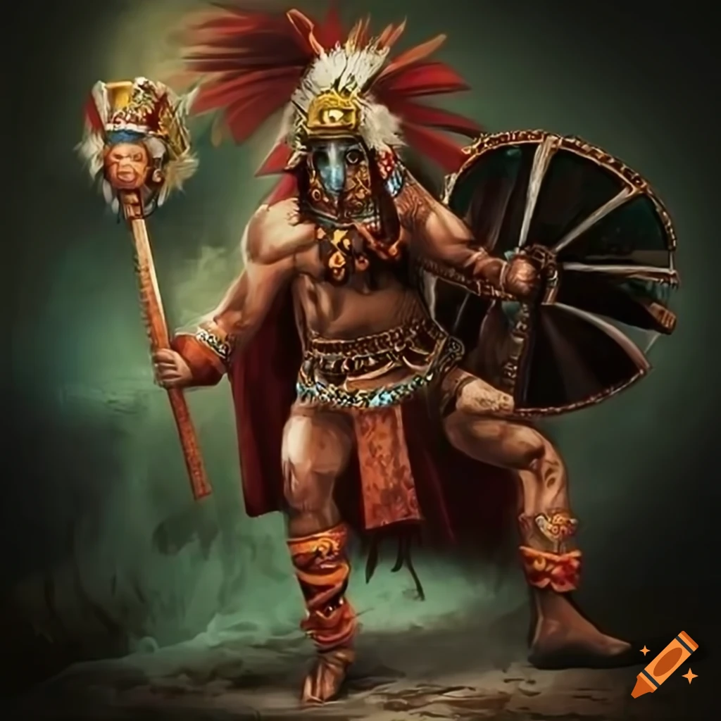 Drawing of an aztec warrior in battle