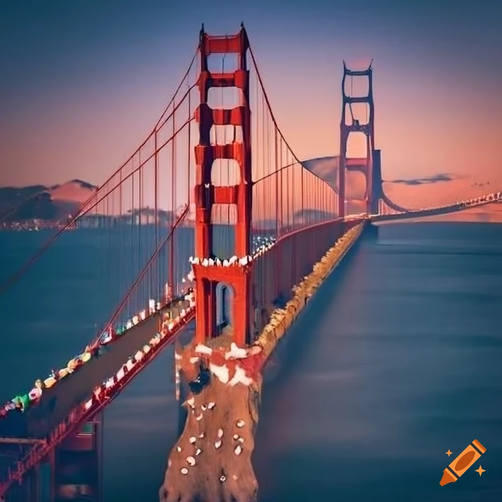 Gingerbread golden gate bridge with holiday food decorations