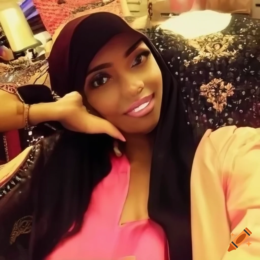 Stylish couple in fashionable hijab selfie on Craiyon