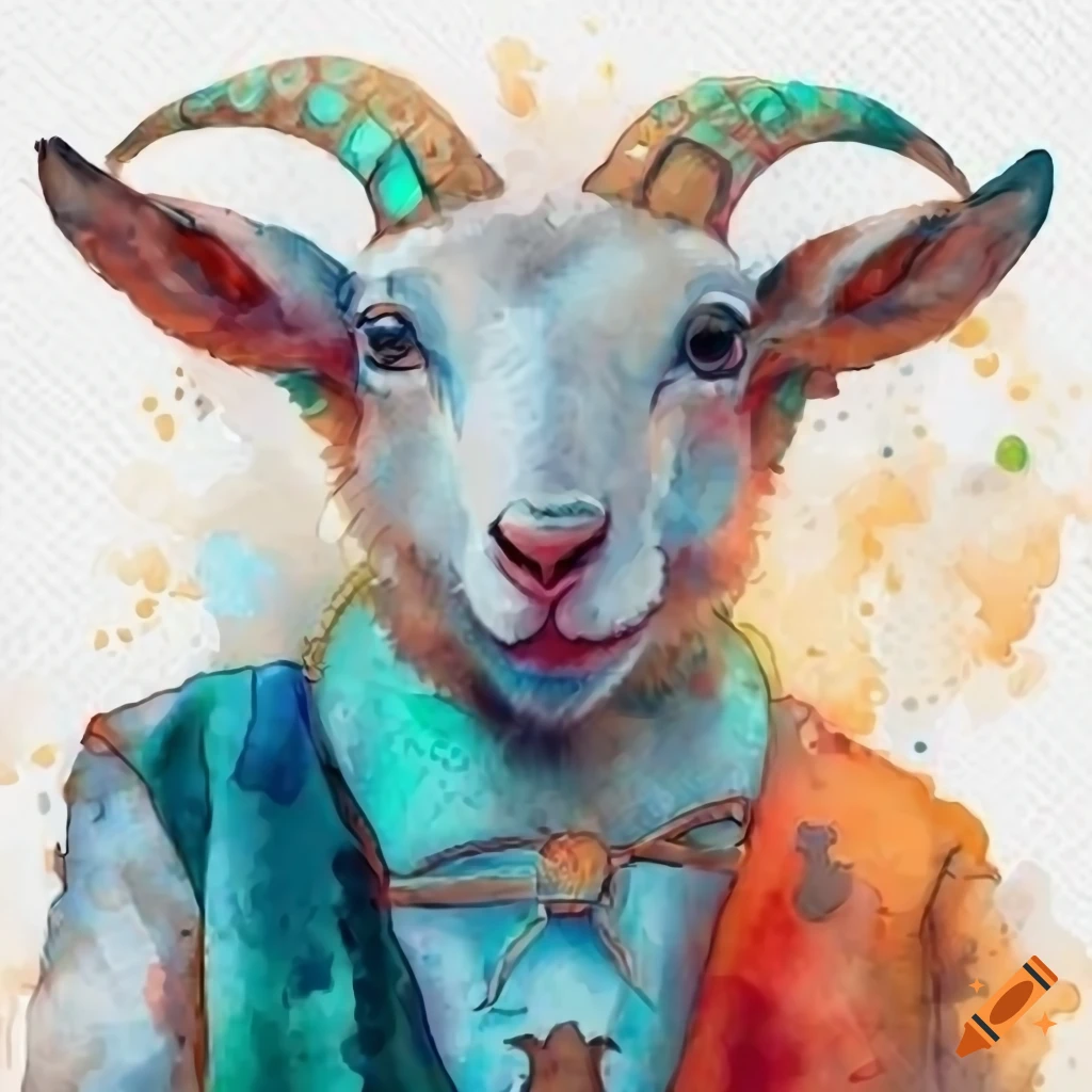 Character design of an anthro white goat with a royal mantle on Craiyon