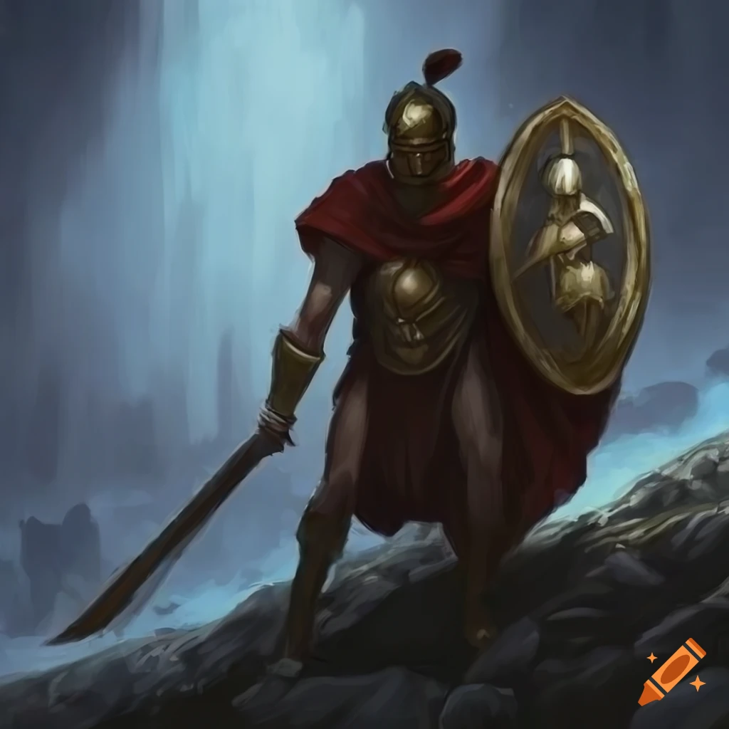 Fantasy art of a greek soldier on a lonely road on Craiyon