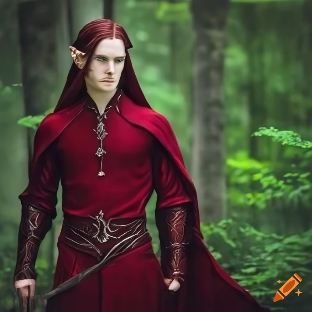 Dark red elven outfit male tolkien elf cosplay on Craiyon
