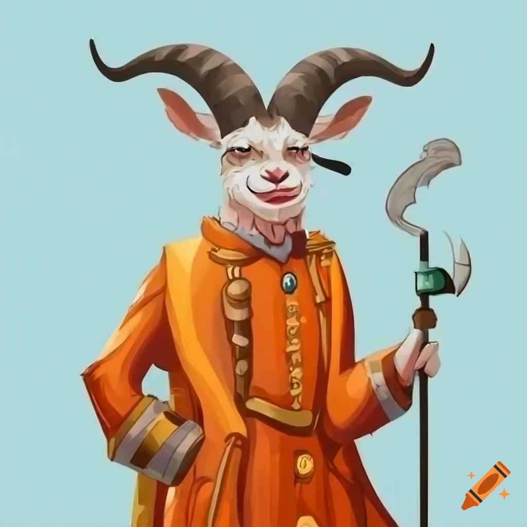 Anthro cartoon goat wearing royal mantle and holding a staff on Craiyon