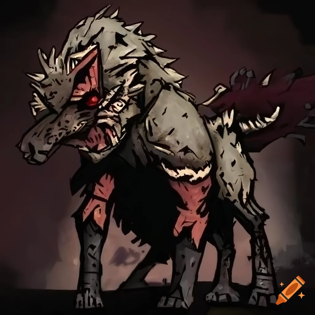 Illustration of a feral wolf in Darkest Dungeon style on Craiyon