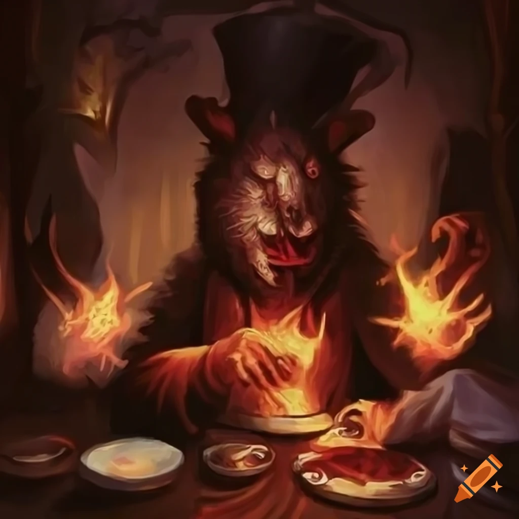 Illustration of a rat chef conjuring a dark banquet