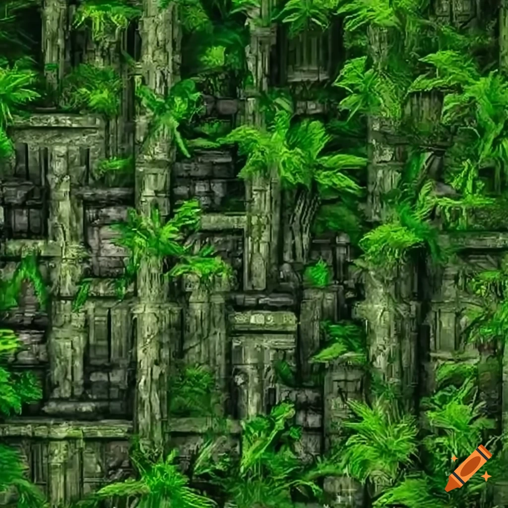 2d game featuring an alien in overgrown ruins on Craiyon