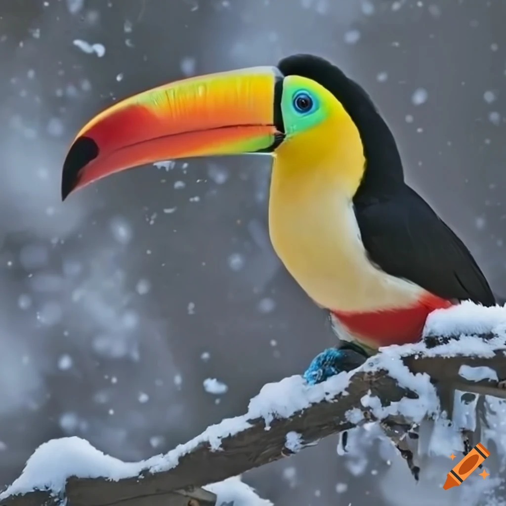 Snowy scene with a toucan