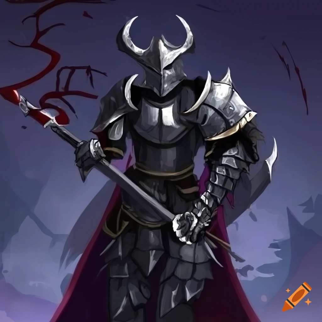 Intimidating knight in black armor and horns