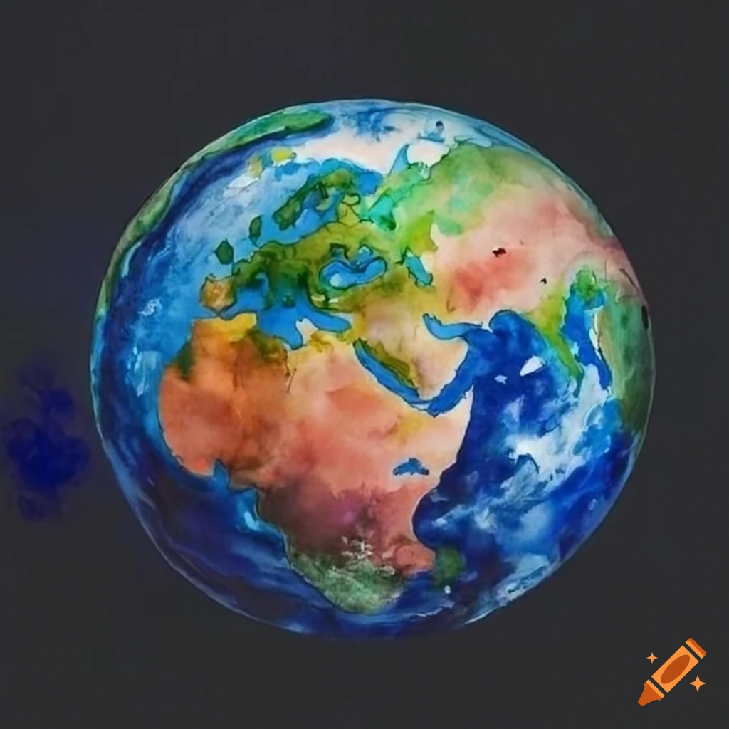 Vibrant watercolor painting of planet earth on Craiyon