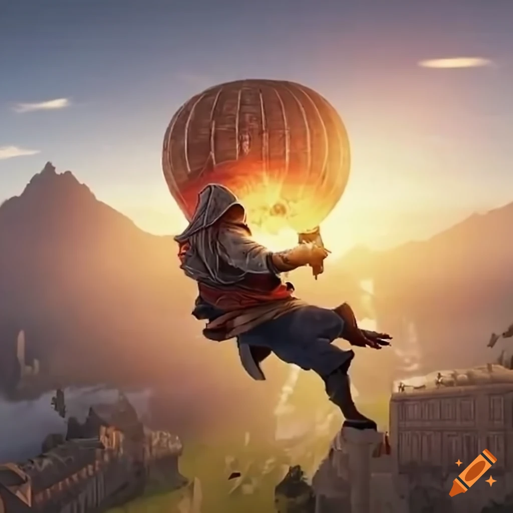 Assassin's creed jump from a hot air balloon on Craiyon