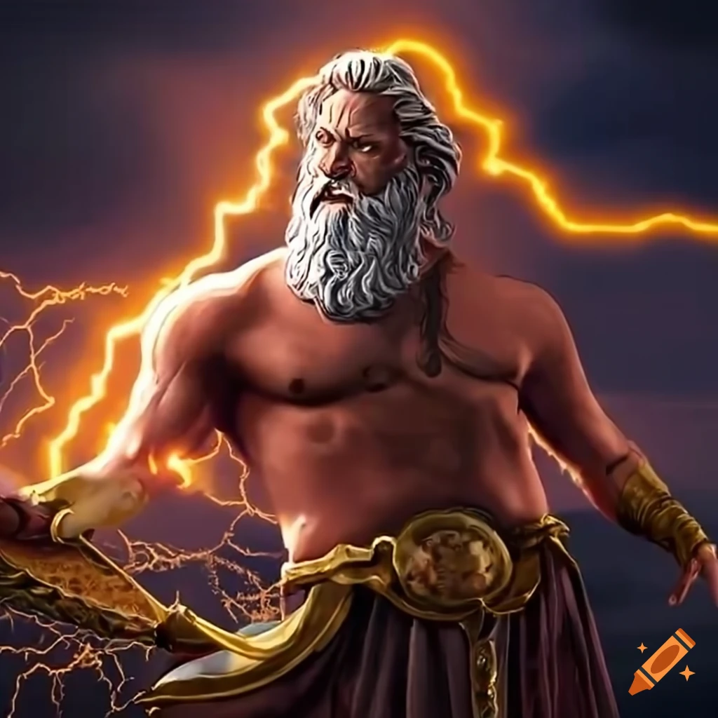 Illustration of zeus using martial arts and lightning