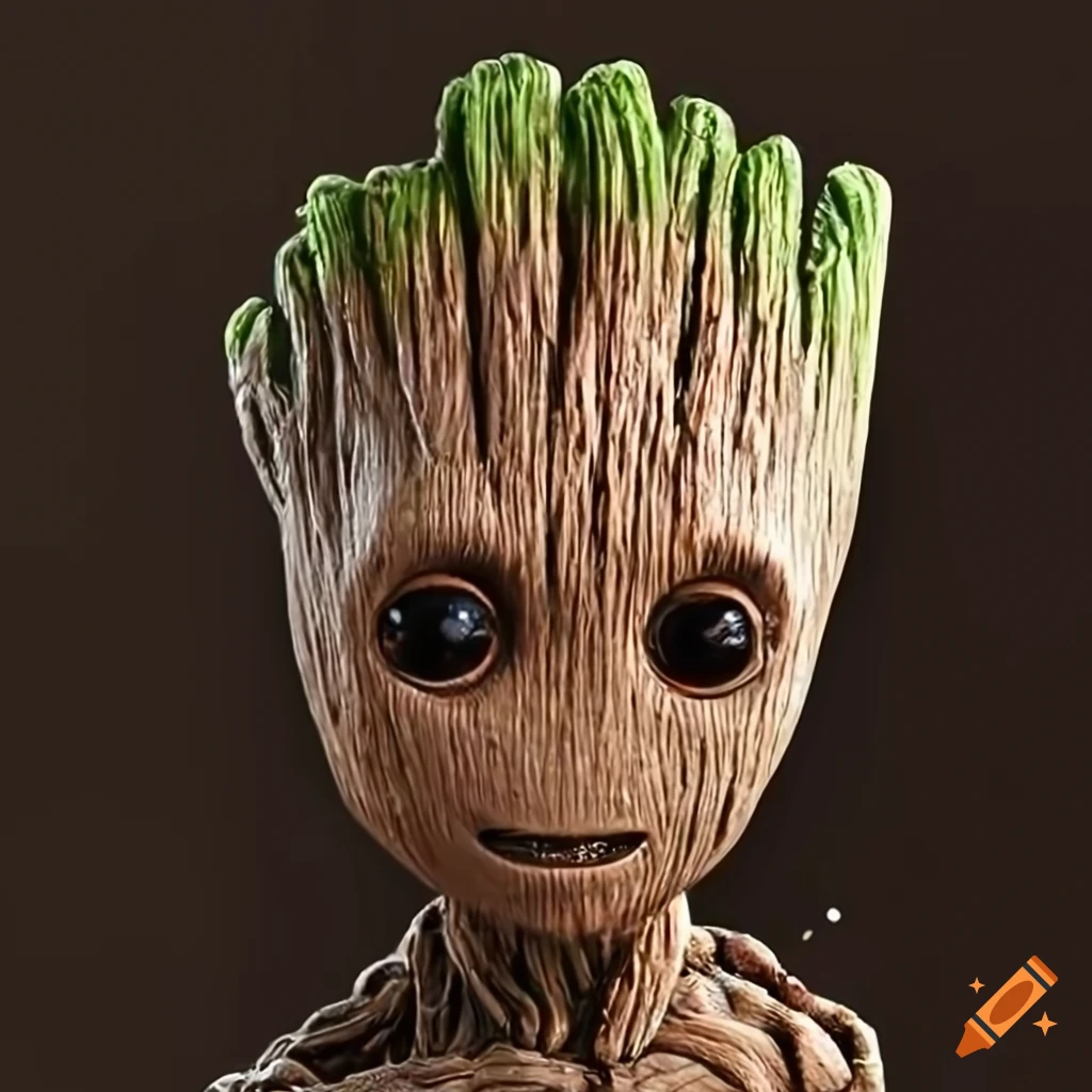Close-up of baby groot's face on Craiyon
