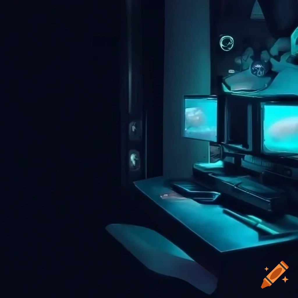 Gaming setup with camera facing the room on Craiyon