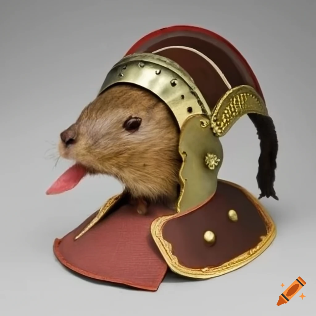 Rodent wearing a roman soldier helmet
