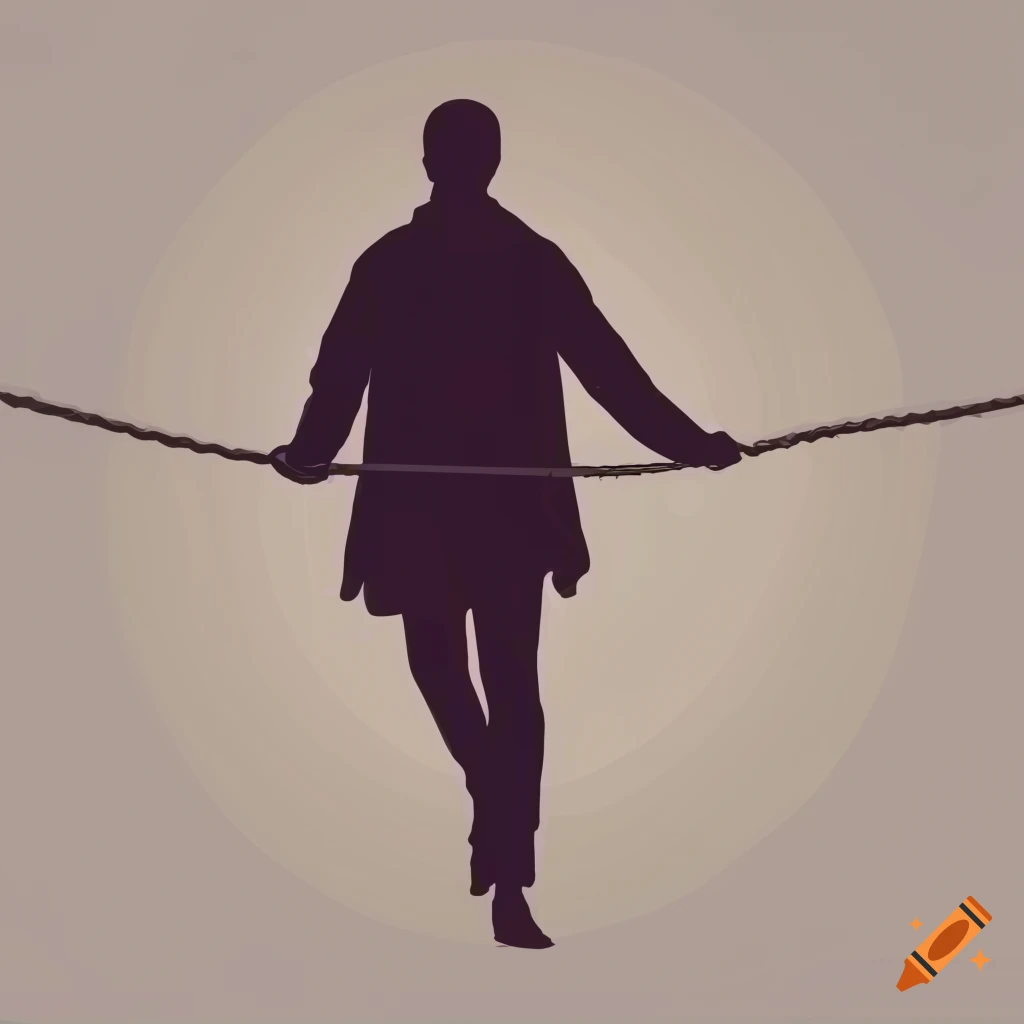 Vector silhouette of a man walking on a rope on Craiyon