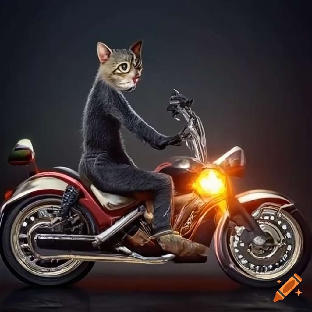 A cat riding a motorcycle