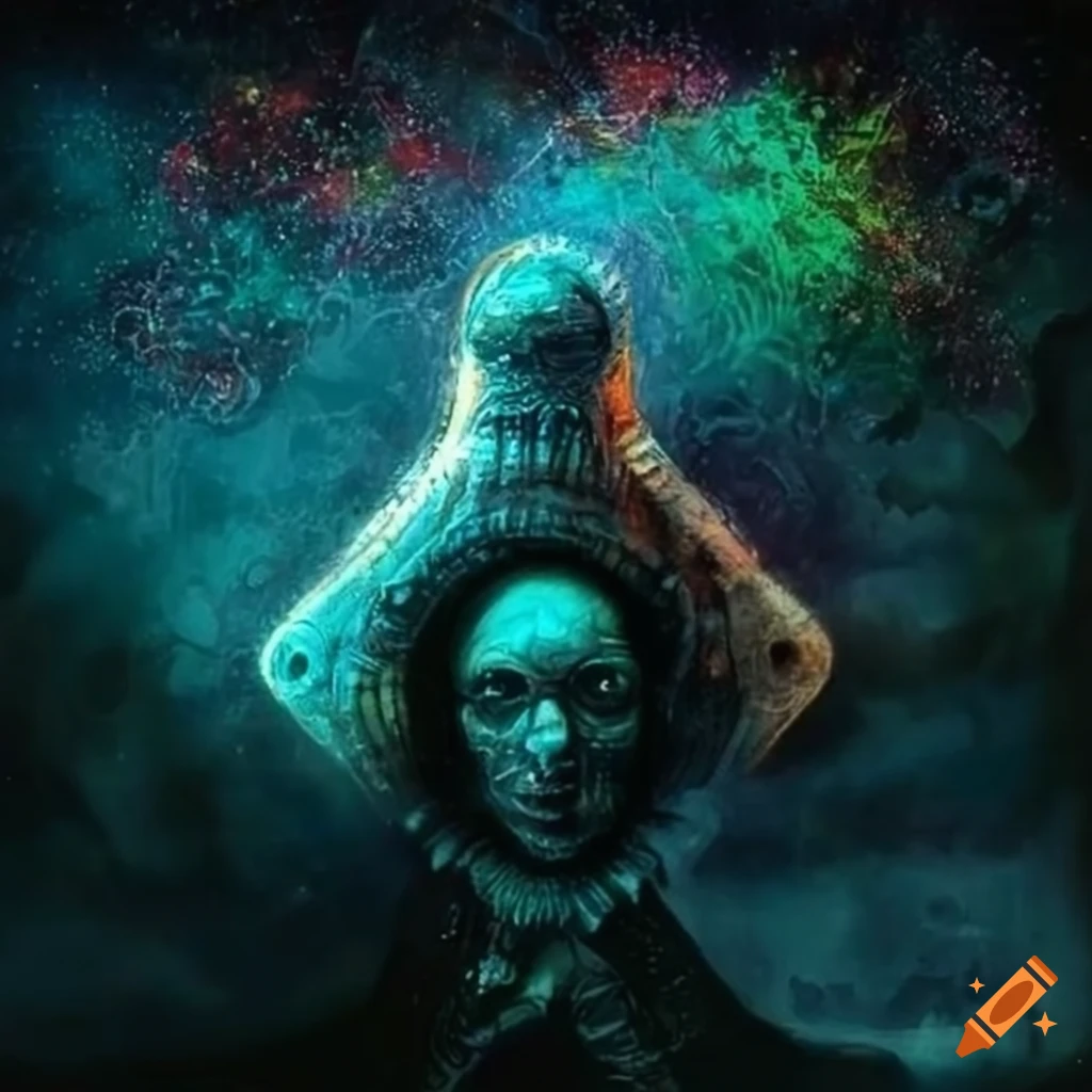 Album cover with aliens and aztec motifs