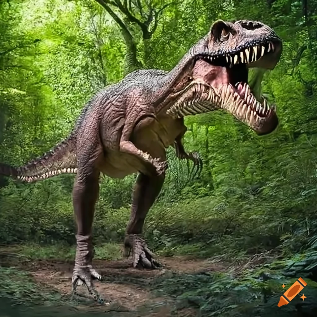 T-rex running in the jungle