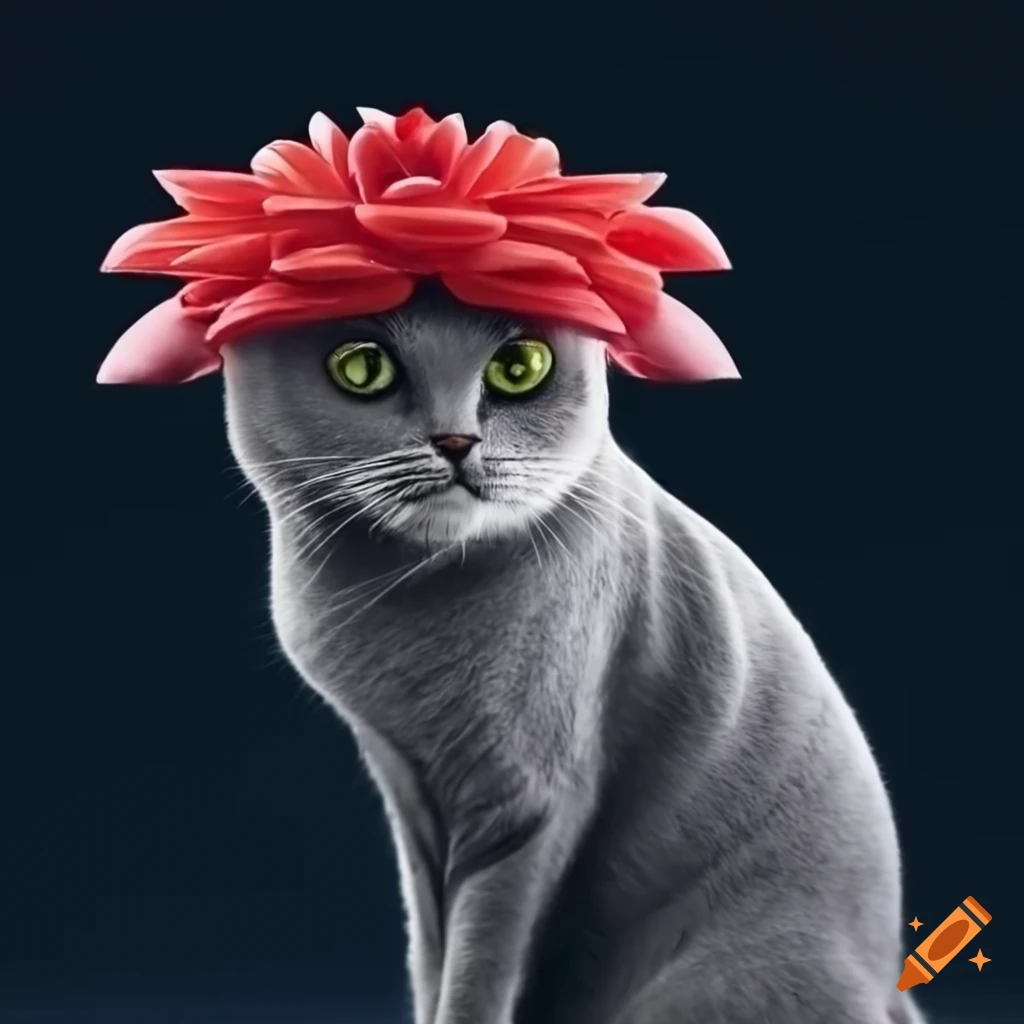 Grey and red alien cat with flower-shaped head