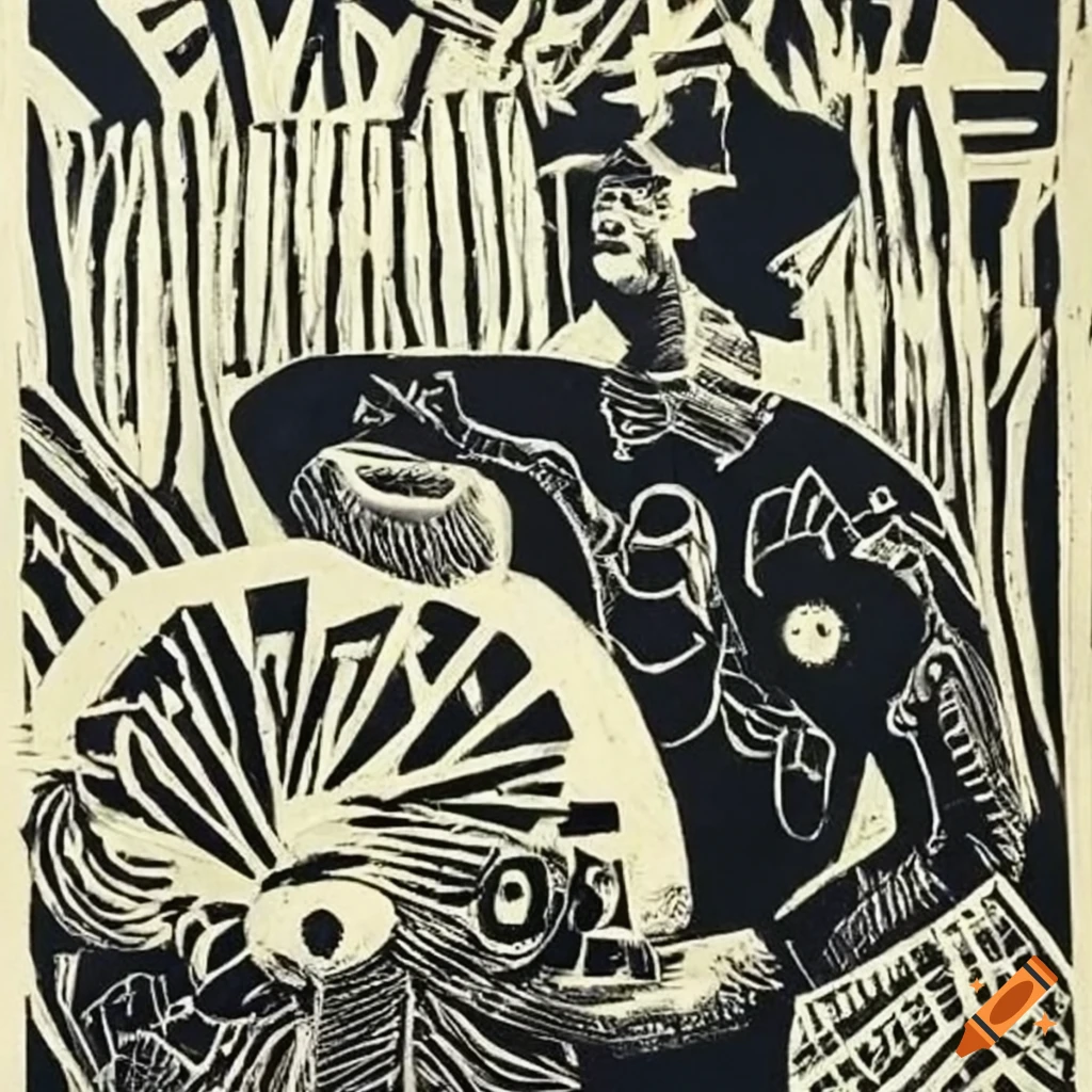 Dadaist lino print collage artwork