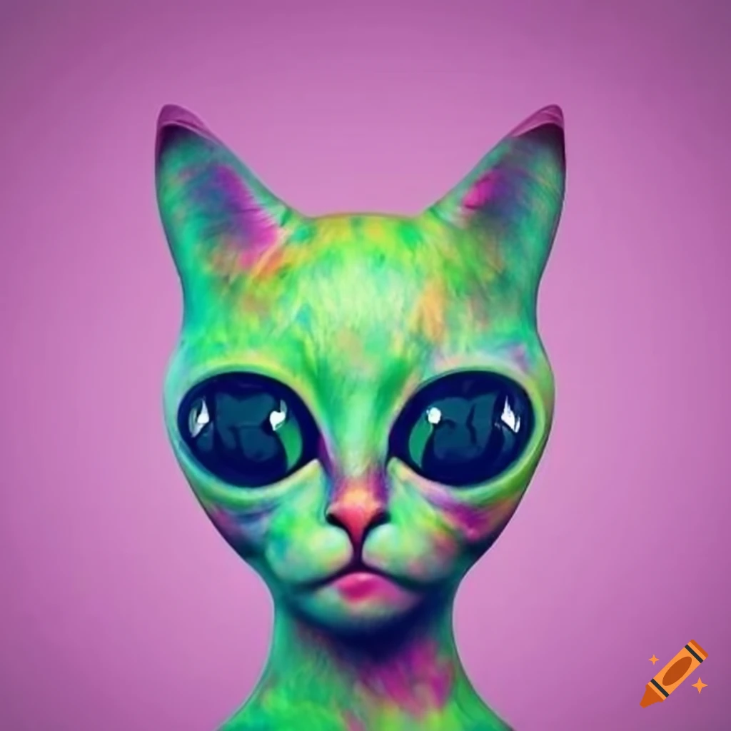 Colorful alien cat with big flower-shaped head