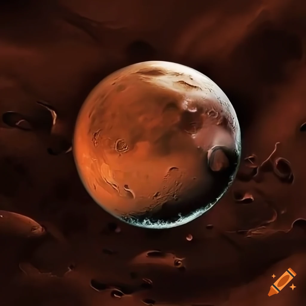 Artwork depicting mars being struck by an unknown object
