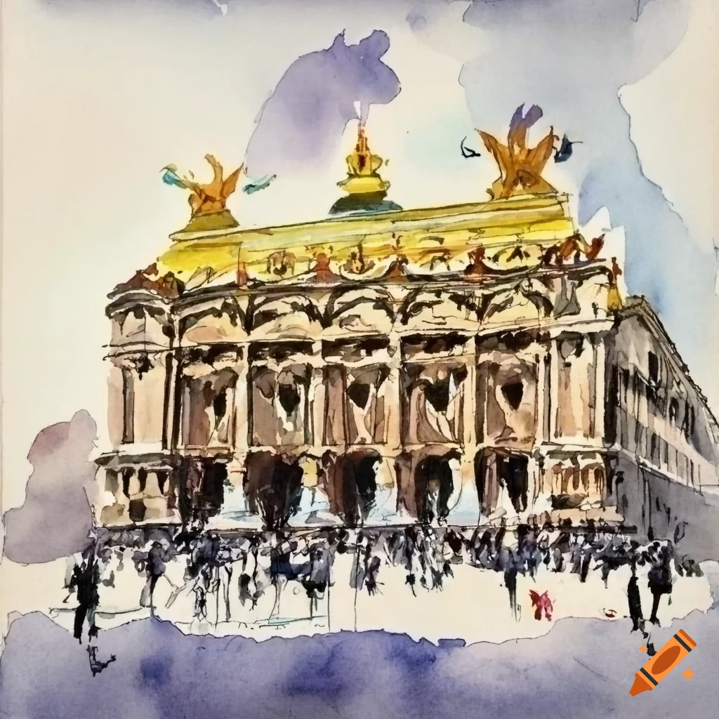 Dibujo acuarela de la ópera de garnier en paris on Craiyon