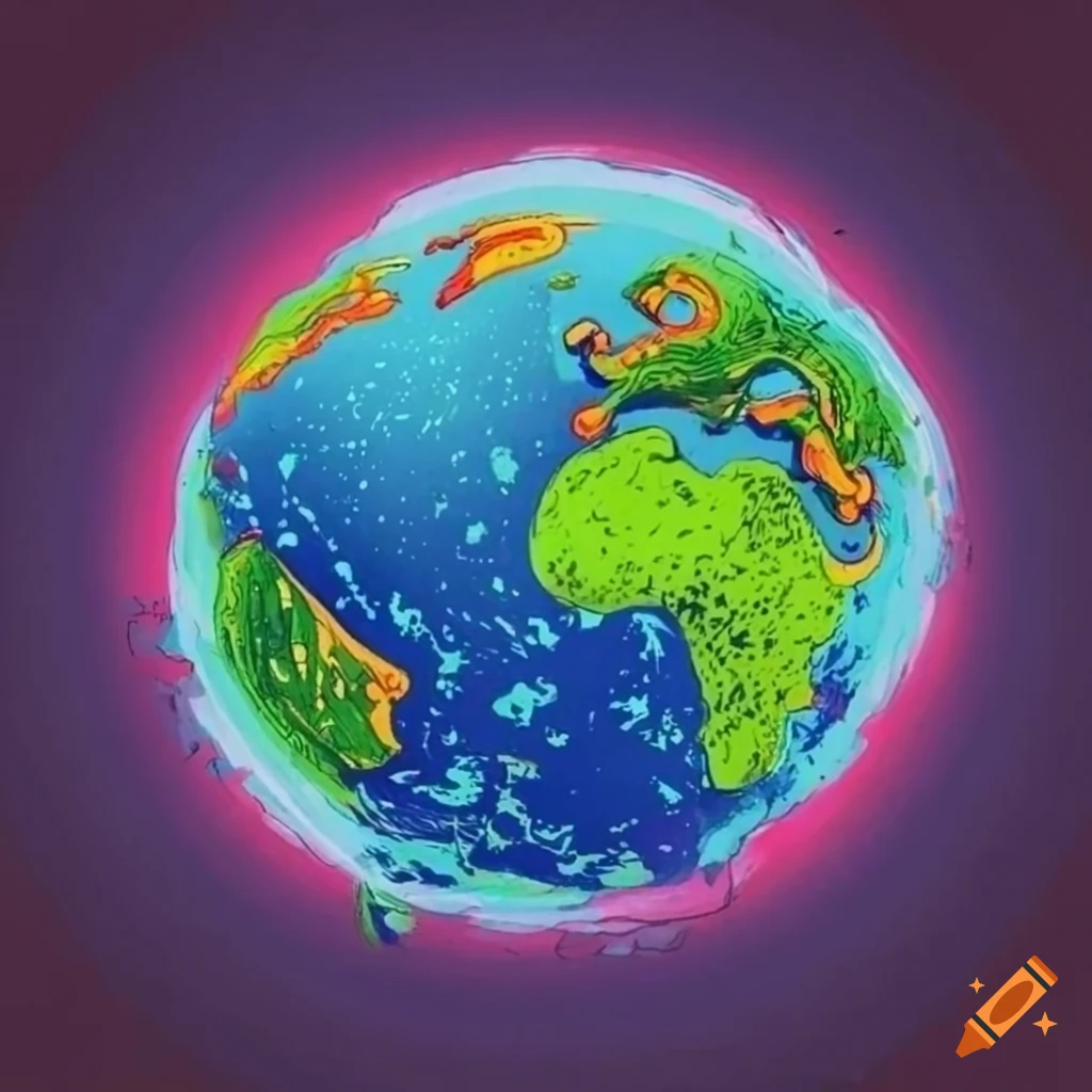 Hand-drawn comic art of a colorful planet earth