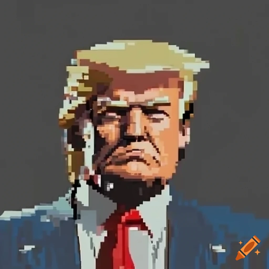 Pixel art of donald trump in mortal kombat ii on Craiyon