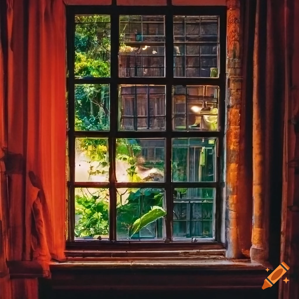 View of a colorful room through a victorian window
